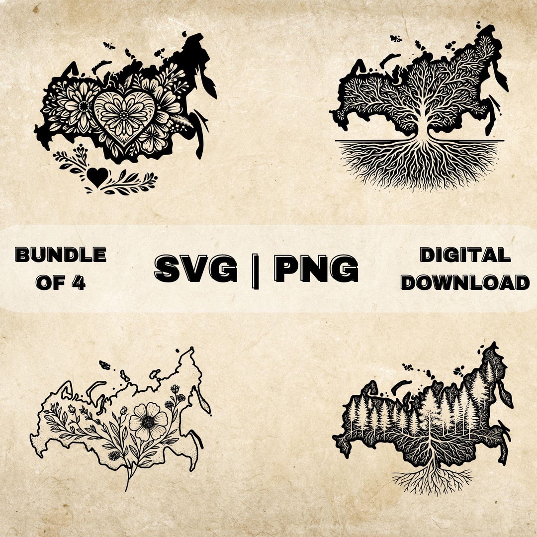 Russia Map SVG Bundle, Russian Clipart, Hand Drawn Russia Country Roots ...