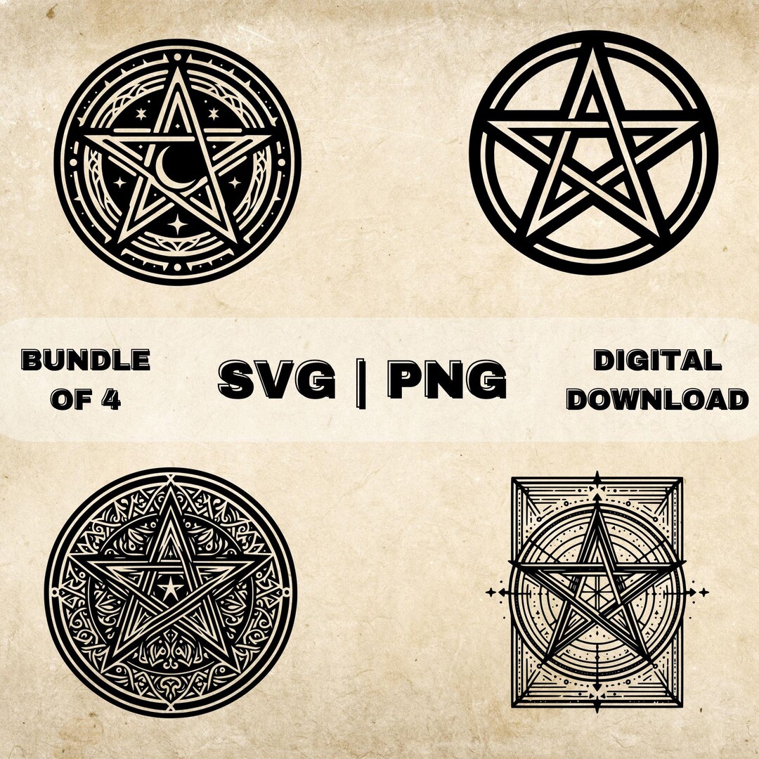 Pentagram SVG Bundle, Pentagram Clipart, Hand Drawn Witchy Goth Wiccan ...