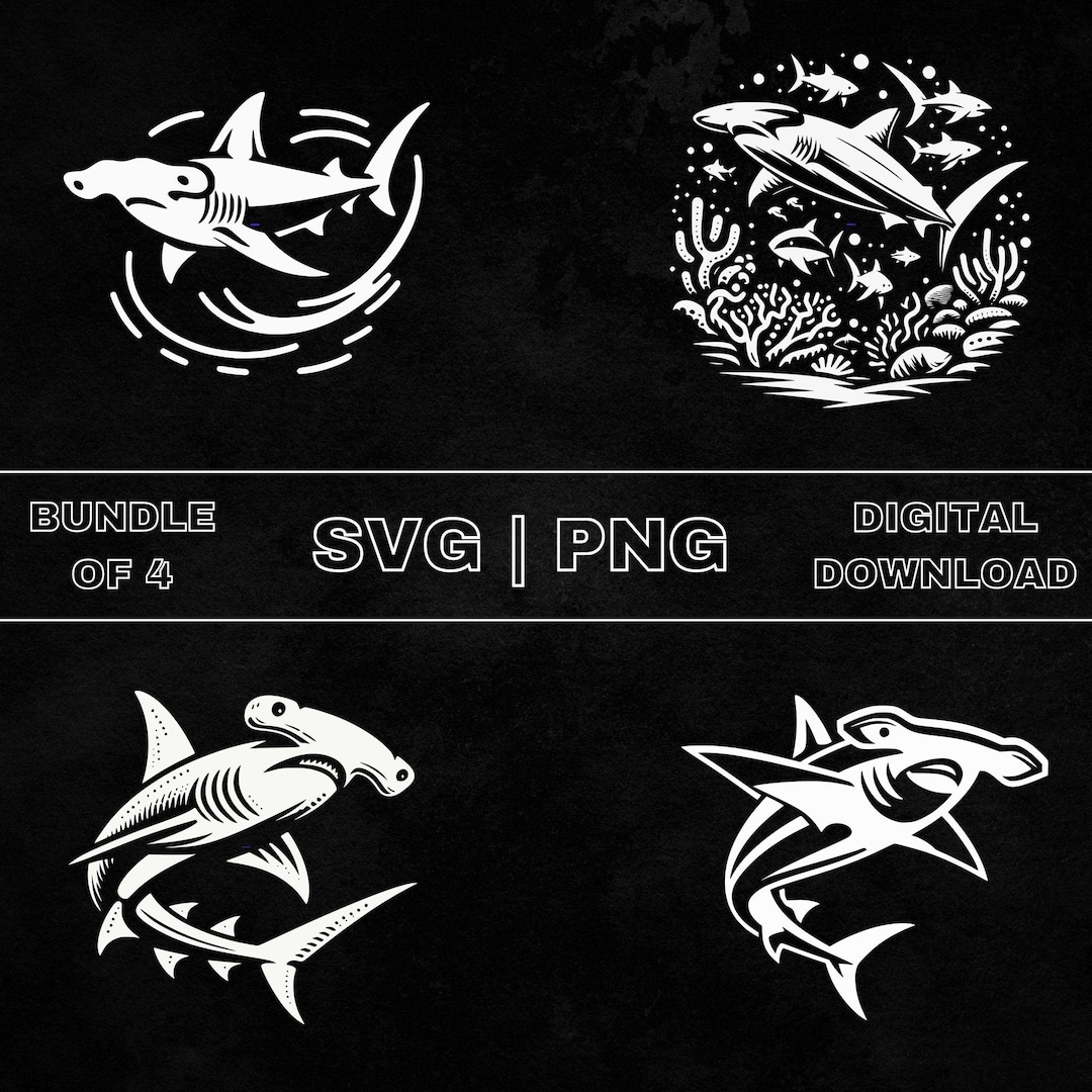 Hammerhead Shark SVG Bundle, Hammerhead Shark Clipart, Hand Drawn Shark ...