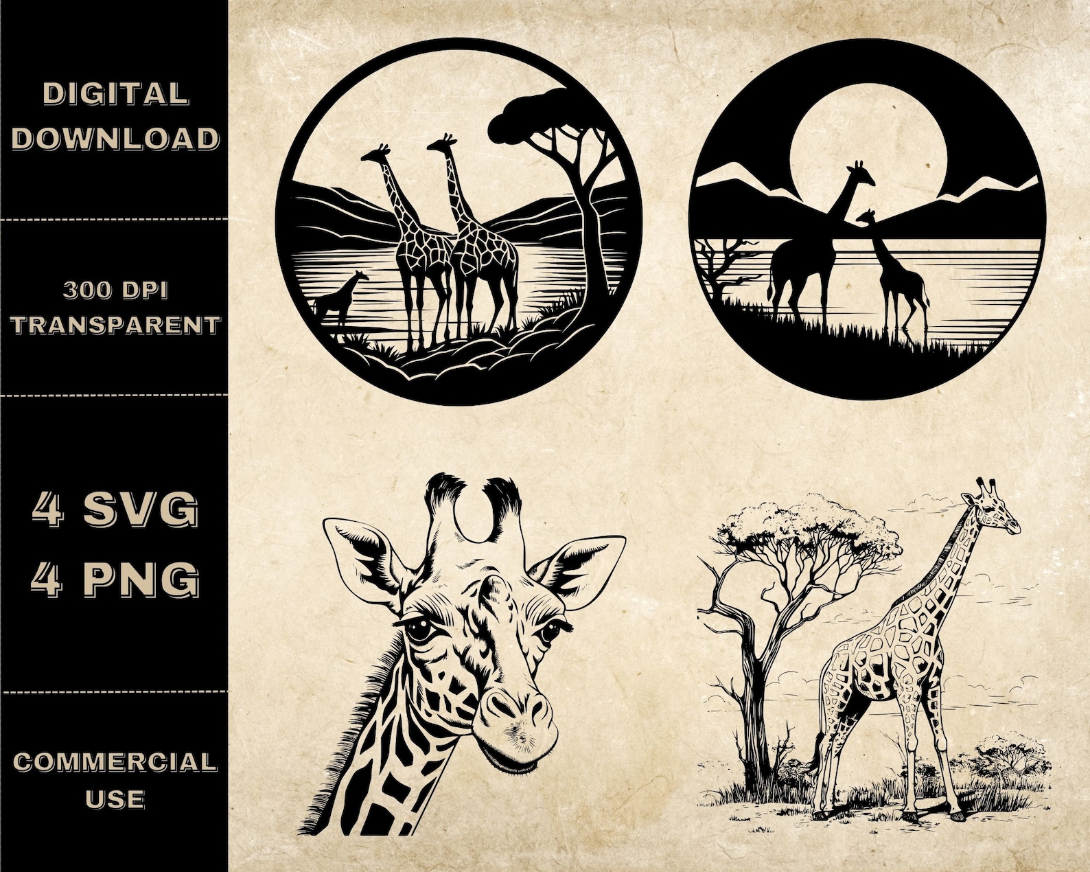 Giraffe SVG Bundle, PNG, Safari Animal Clipart, Hand Drawn Giraffe ...