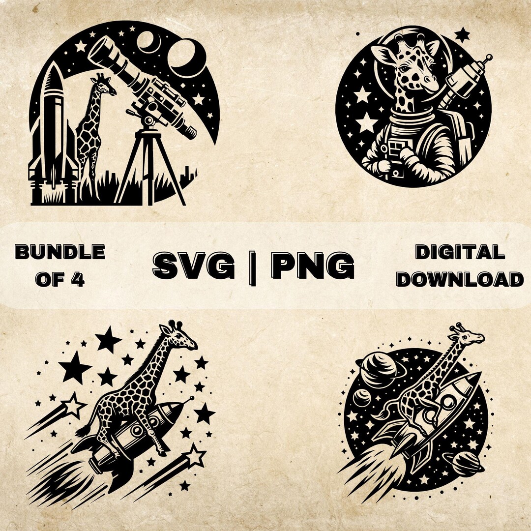 Space Giraffe SVG Bundle, Fantasy Animal Clipart, Hand Drawn Giraffes ...