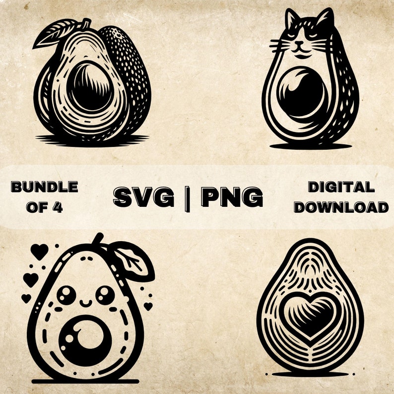 Avocado SVG Bundle, Avocado Clipart, Hand Drawn Avocado Theme Vector Illustration, SVG Files for ...