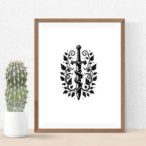 Fantasy Sword SVG Bundle, Sword With Flowers Clipart, Hand Drawn Sword ...