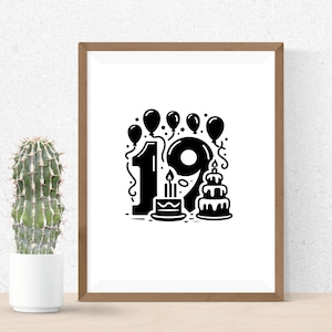 Number 19 SVG Bundle, 19th Birthday Clipart, Hand Drawn Nineteen Themed ...