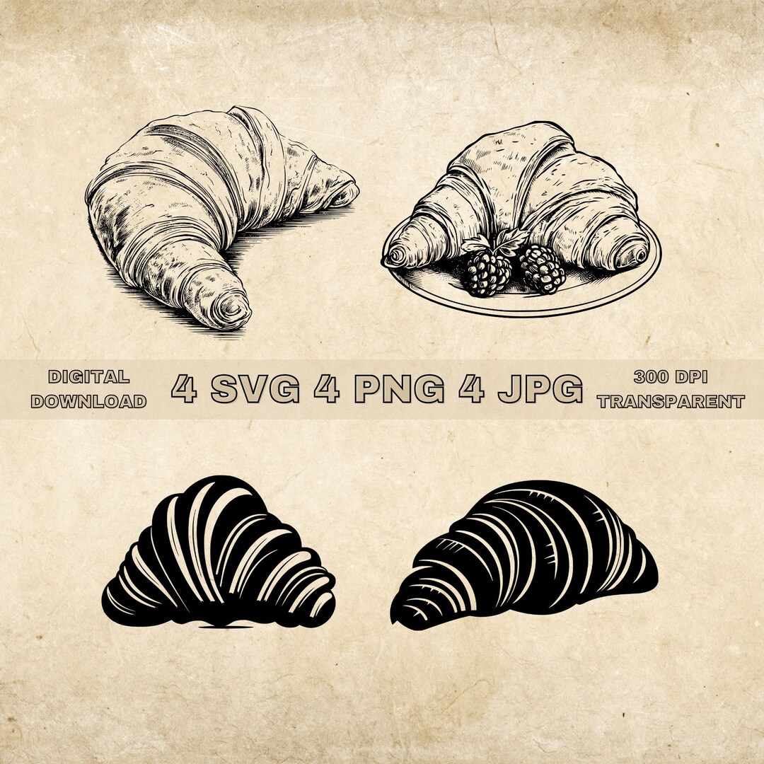 Croissant SVG Bundle, PNG, Croissant Clipart, Hand Drawn Croissant ...