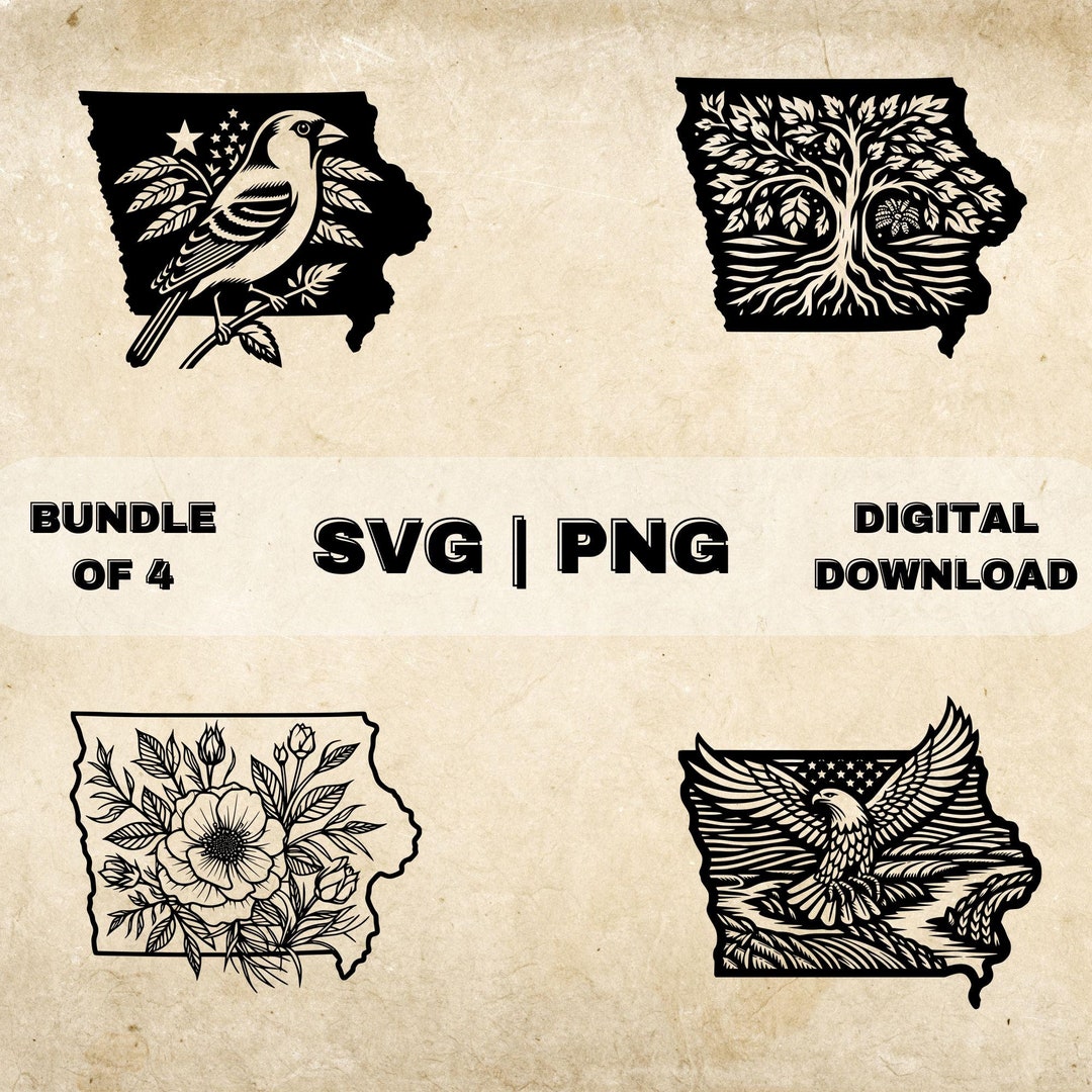 Iowa State SVG Bundle, Iowa Clipart, Iowa Flower, Goldfinch Bird, Bur ...