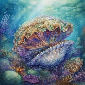 Clam Painting Print, Nautical Printable Wall Art, Beach House Nursery ...