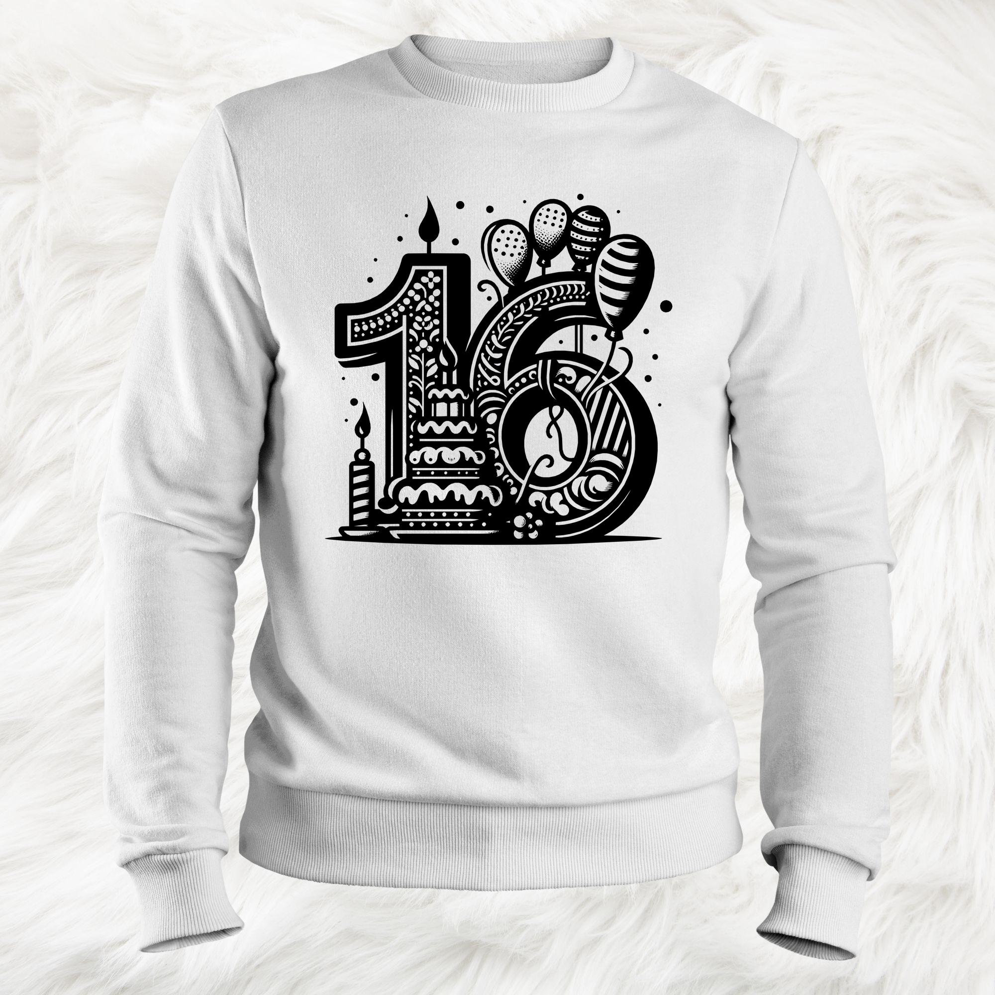 Number 16 SVG Bundle, 16th Birthday Clipart, Hand Drawn Sixteenth ...