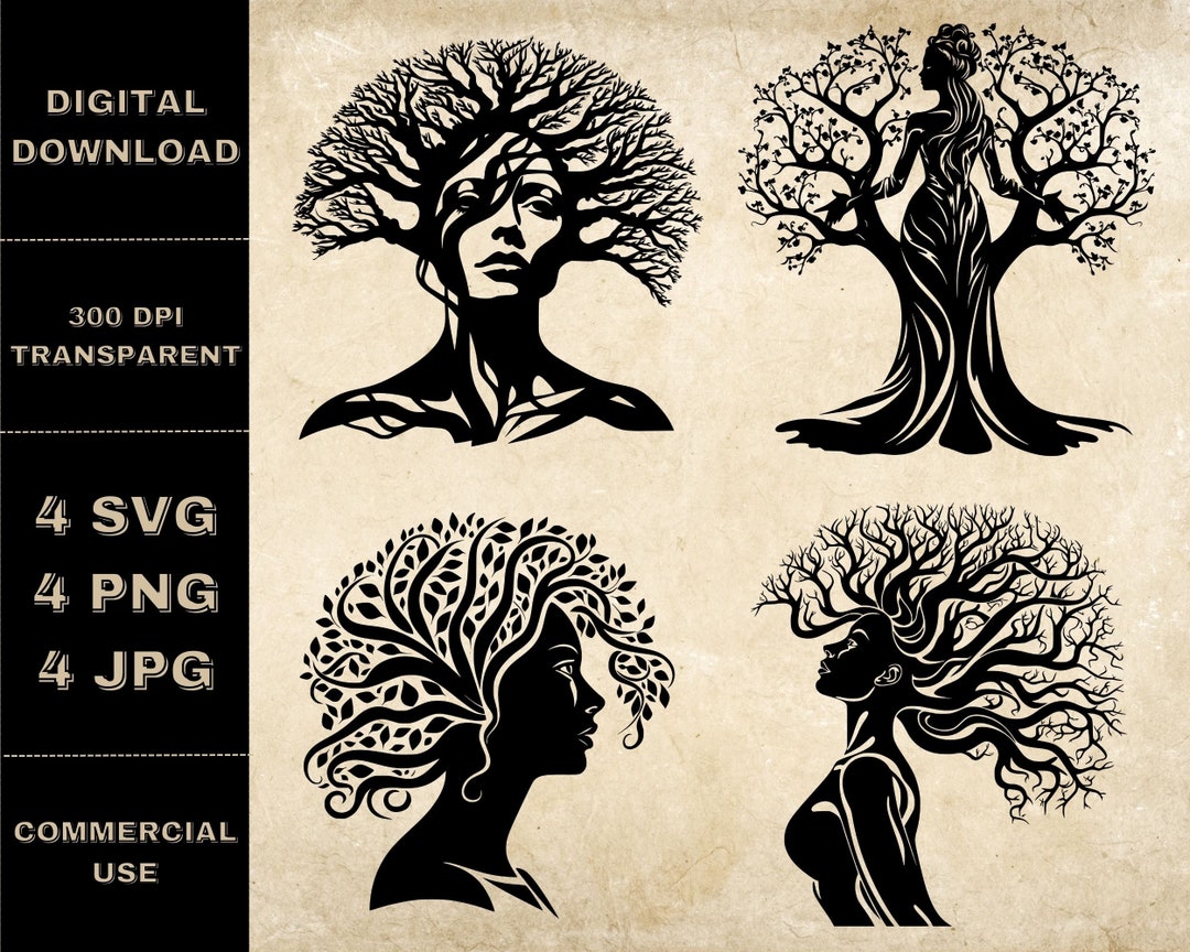 Woman Tree SVG Bundle, PNG, Unique Women Clipart, Hand Drawn Women ...