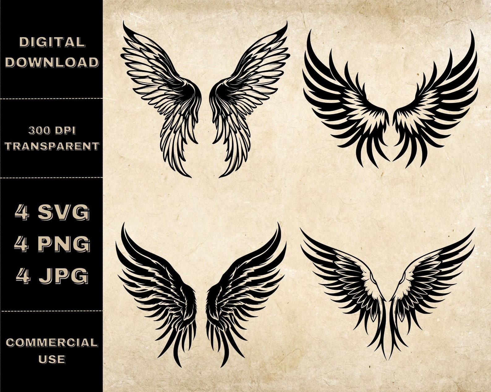 Wings SVG Bundle PNG Wings Clipart Hand Drawn Wings Vector - Etsy