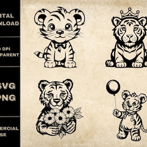 Cute Tiger SVG Bundle, PNG, Baby Tiger Clipart, Hand Drawn Tigers ...