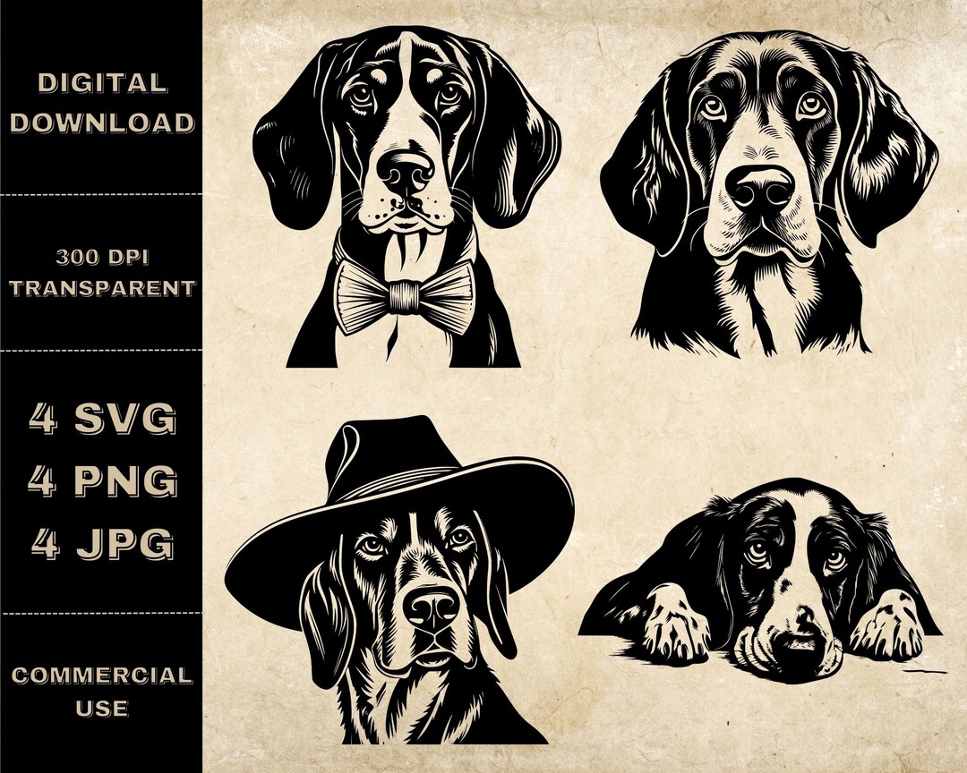 Bluetick Coonhound SVG Bundle, PNG, Cute Dogs Clipart, Hand Drawn ...