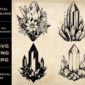 Floral Crystal SVG Bundle, PNG, Magic Crystal Clipart, Hand Drawn ...