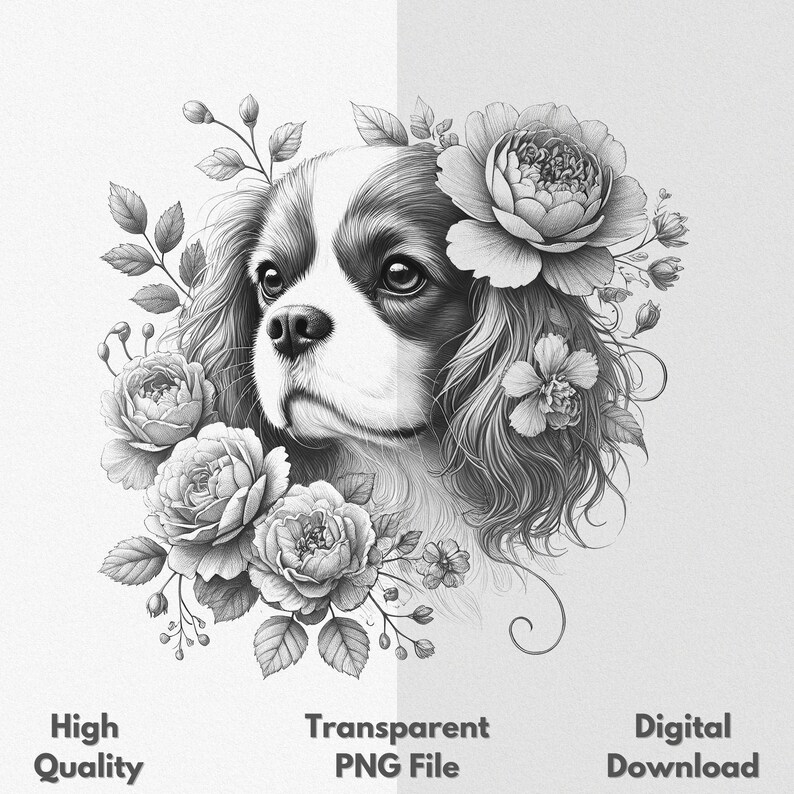 Cavalier King Charles Spaniel Mom Floral Head PNG Sublimation File for ...