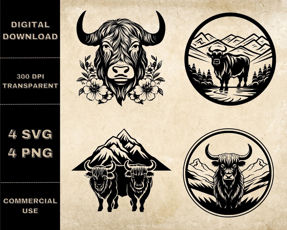 Yak SVG Bundle PNG Yak Clipart Hand Drawn Yak Vector - Etsy