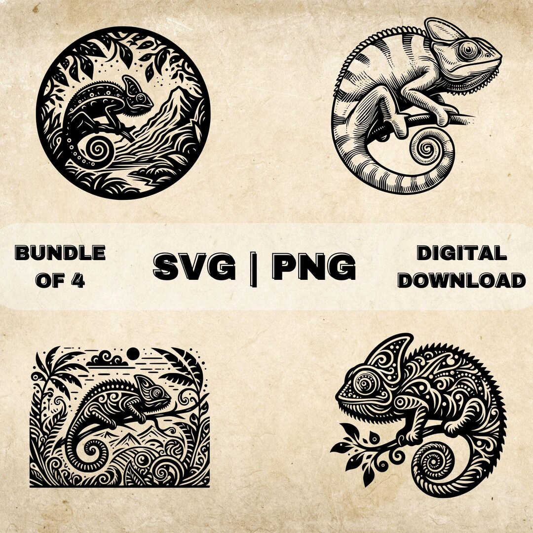 Chameleon SVG Bundle, Chameleon Clipart, Hand Drawn Chameleon Theme ...