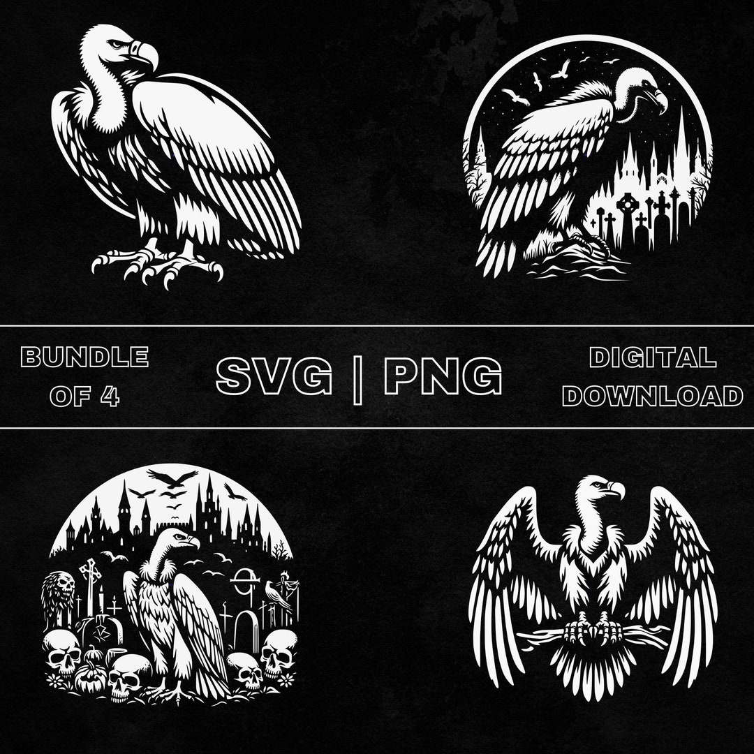 Vulture SVG Bundle, Vulture Skull Clipart, Hand Drawn Gothic Theme ...