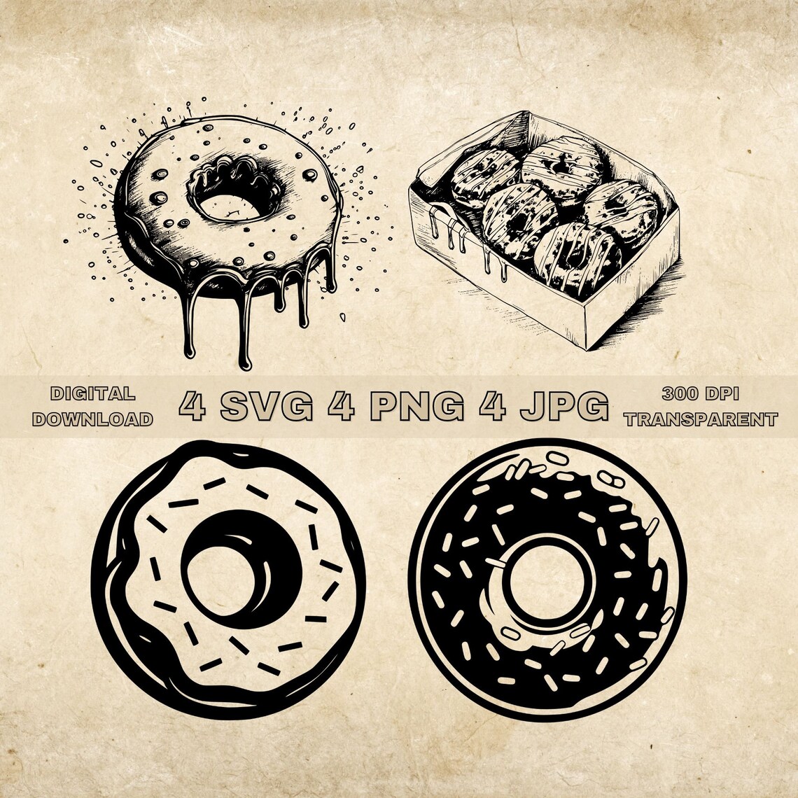 Donut SVG Bundle PNG Donuts Clipart Hand Drawn Donut Vector - Etsy