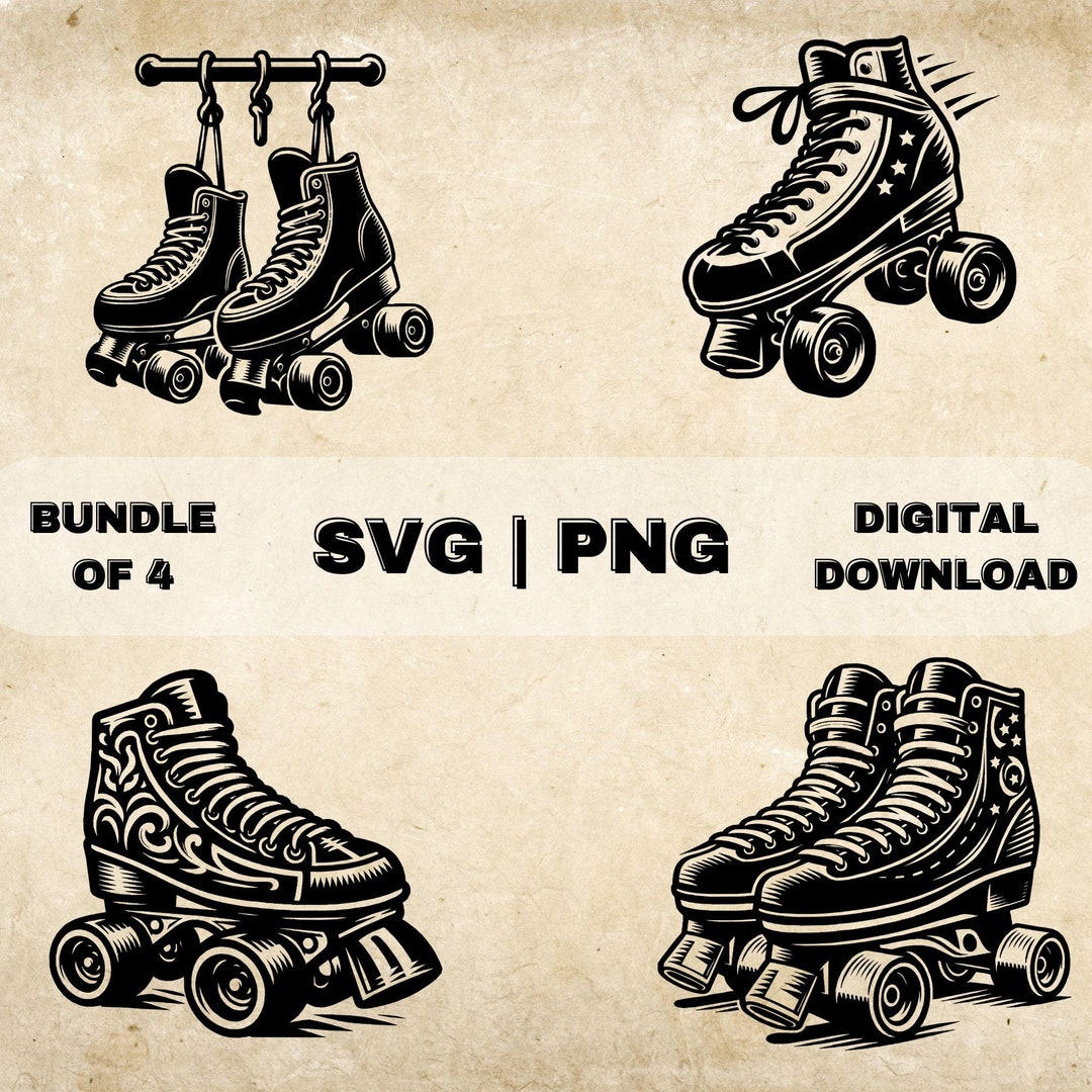 Roller Skates SVG Bundle, Roller Skating Clipart, Hand Drawn ...