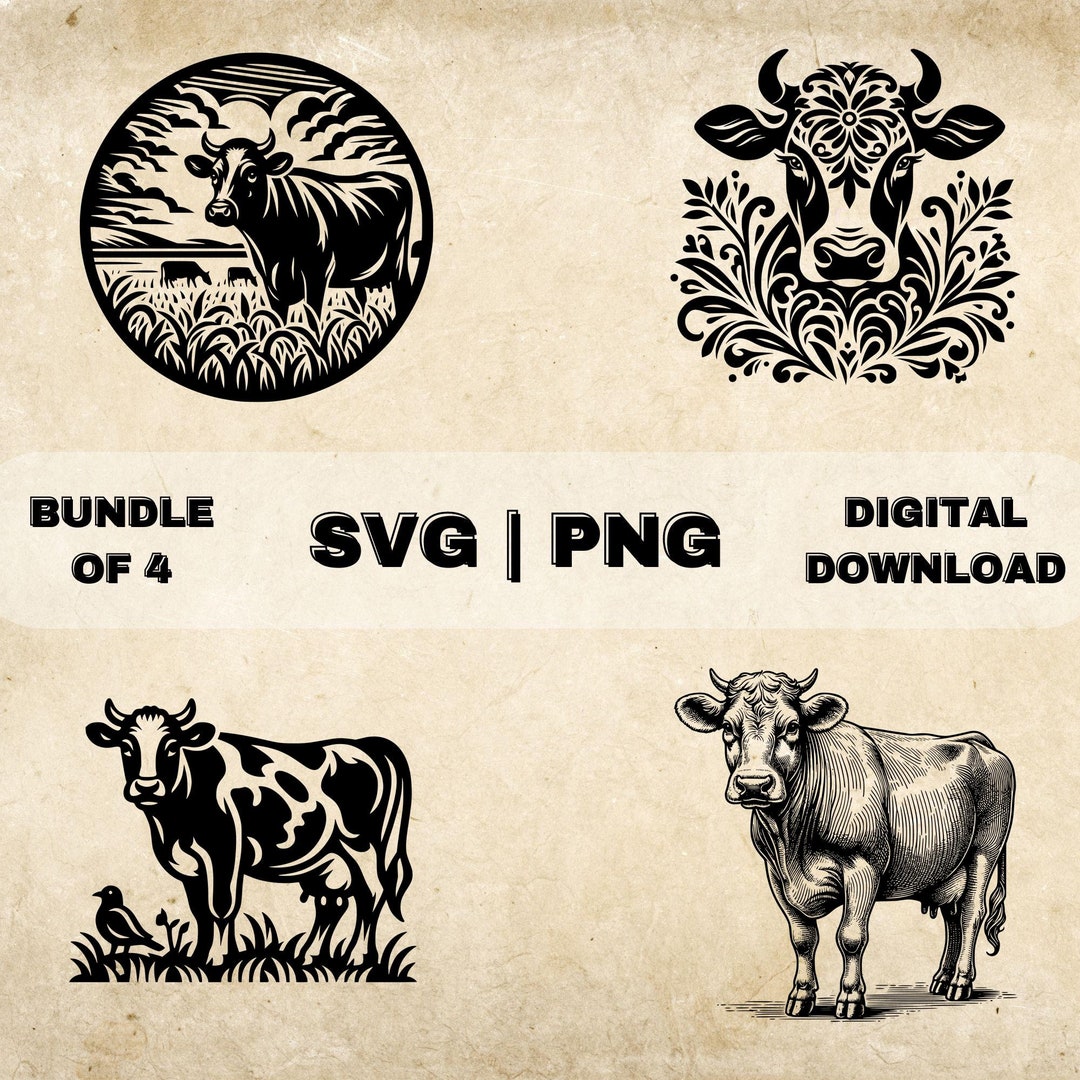 Cow SVG Bundle, Farm Animal Clipart, Hand Drawn Cowgirl Farmer Theme ...