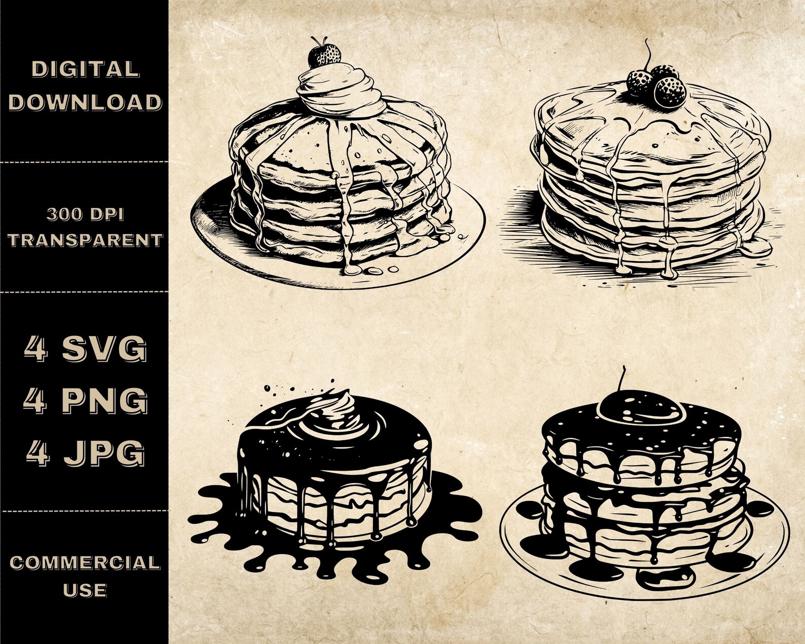 Pancake SVG Bundle, PNG, Pancake Clipart, Hand Drawn Pancake Vector ...
