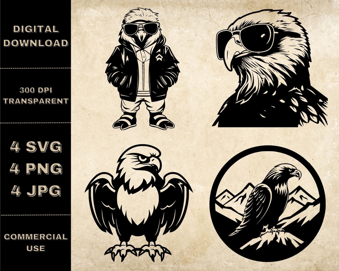 Cool Eagle SVG Bundle, PNG, Funny Eagle Clipart, Hand Drawn Eagle With ...