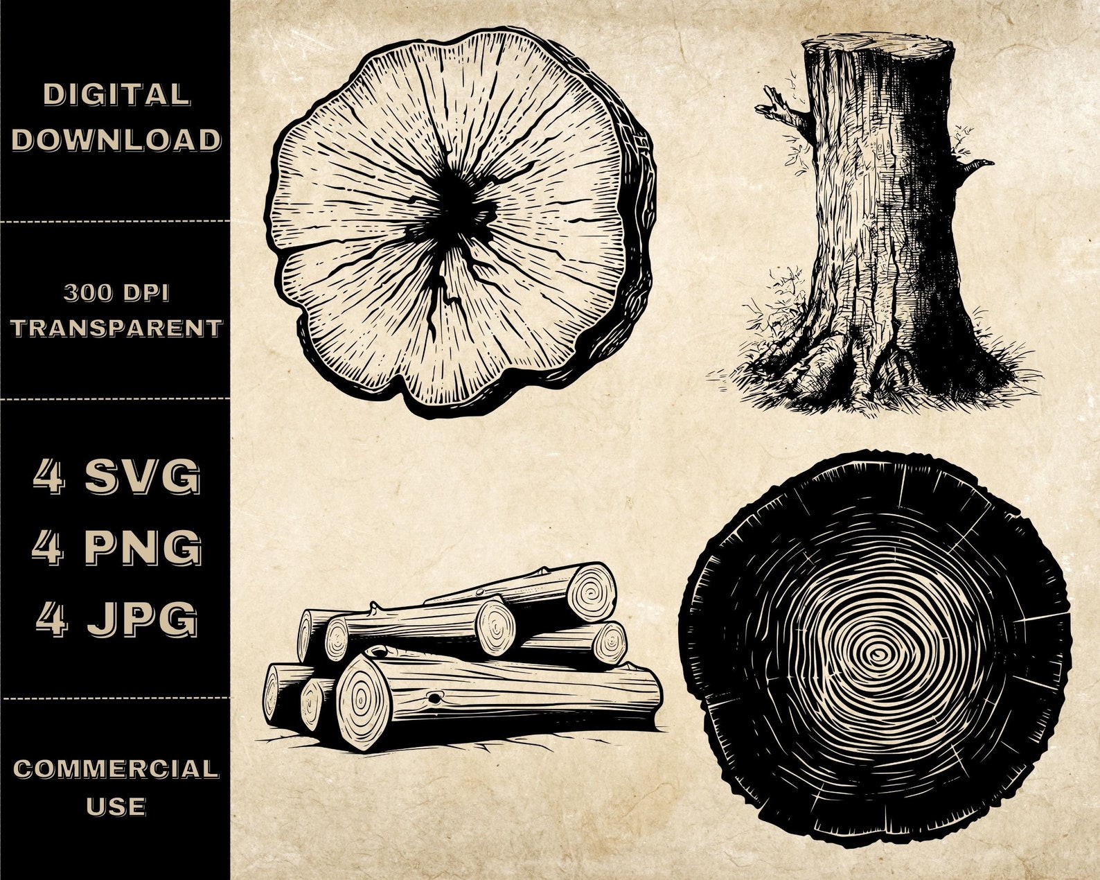 Logging SVG Bundle PNG Wooden Log Clipart Hand Drawn Wood - Etsy
