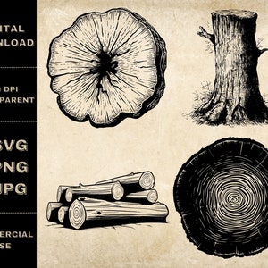Logging SVG Bundle, PNG, Wooden Log Clipart, Hand Drawn Wood Slice and ...