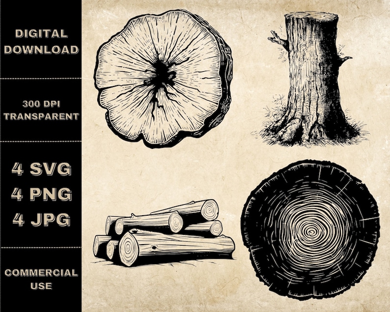 Logging SVG Bundle PNG Wooden Log Clipart Hand Drawn Wood - Etsy
