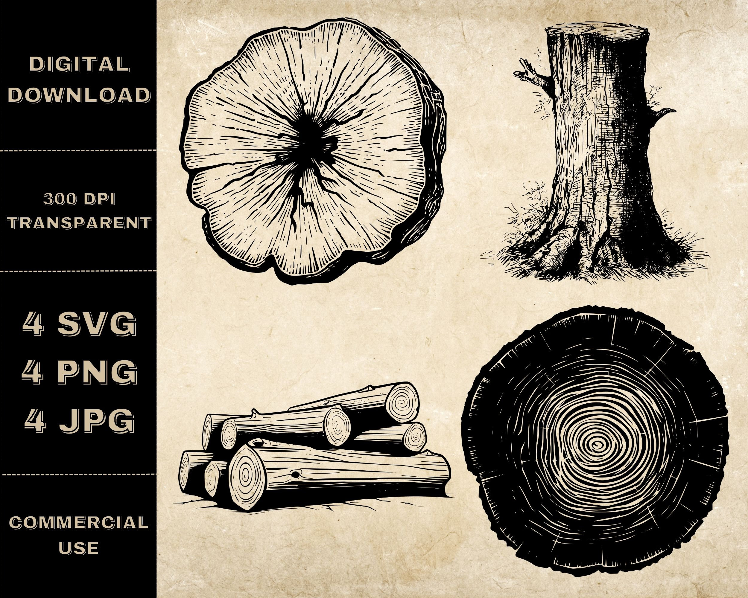 Logging SVG Bundle PNG Wooden Log Clipart Hand Drawn Wood - Etsy