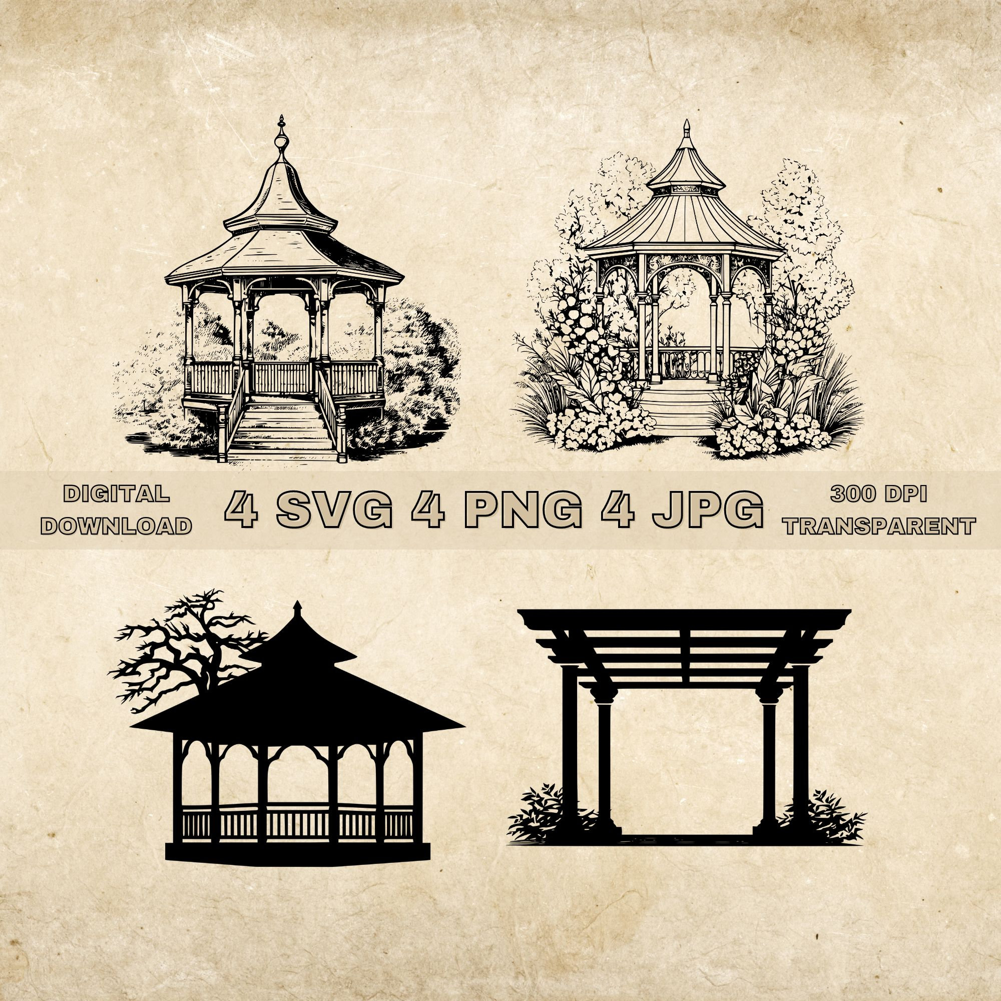 Gazebo SVG Bundle, PNG, Gazebo Clipart, Hand Drawn Gazebo Vector ...