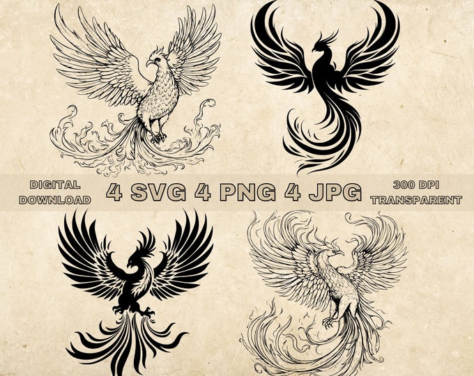 Phoenix Vector Art Svg, Ai, Eps, Png, Dxf Files, Artistic Black and ...