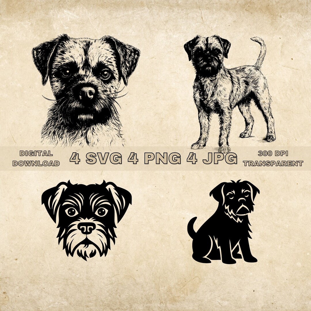 Border Terrier SVG Bundle, PNG, Dogs Clipart, Hand Drawn Dog Vector ...