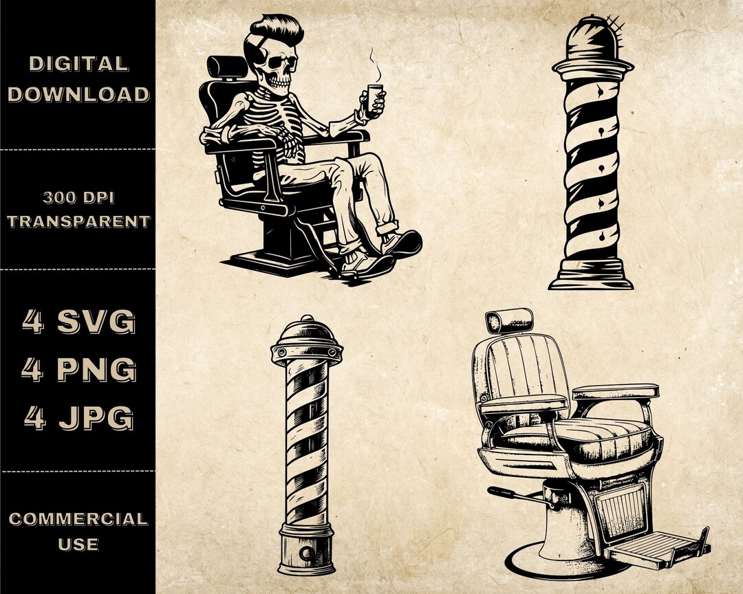 Barber SVG Bundle, PNG, Hairdresser Clipart, Hand Drawn Barber Pole and ...
