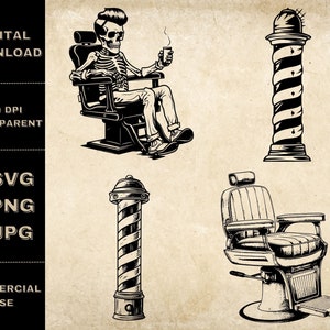 Barber SVG Bundle, PNG, Hairdresser Clipart, Hand Drawn Barber Pole and ...