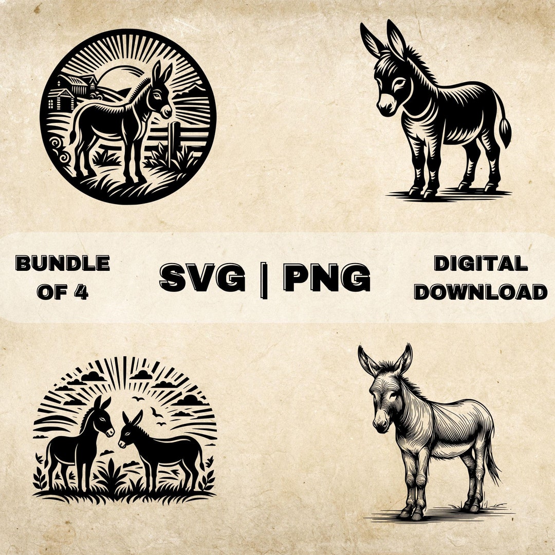 Donkey SVG Bundle, Farm Animal Clipart, Hand Drawn Farmer Theme Vector ...