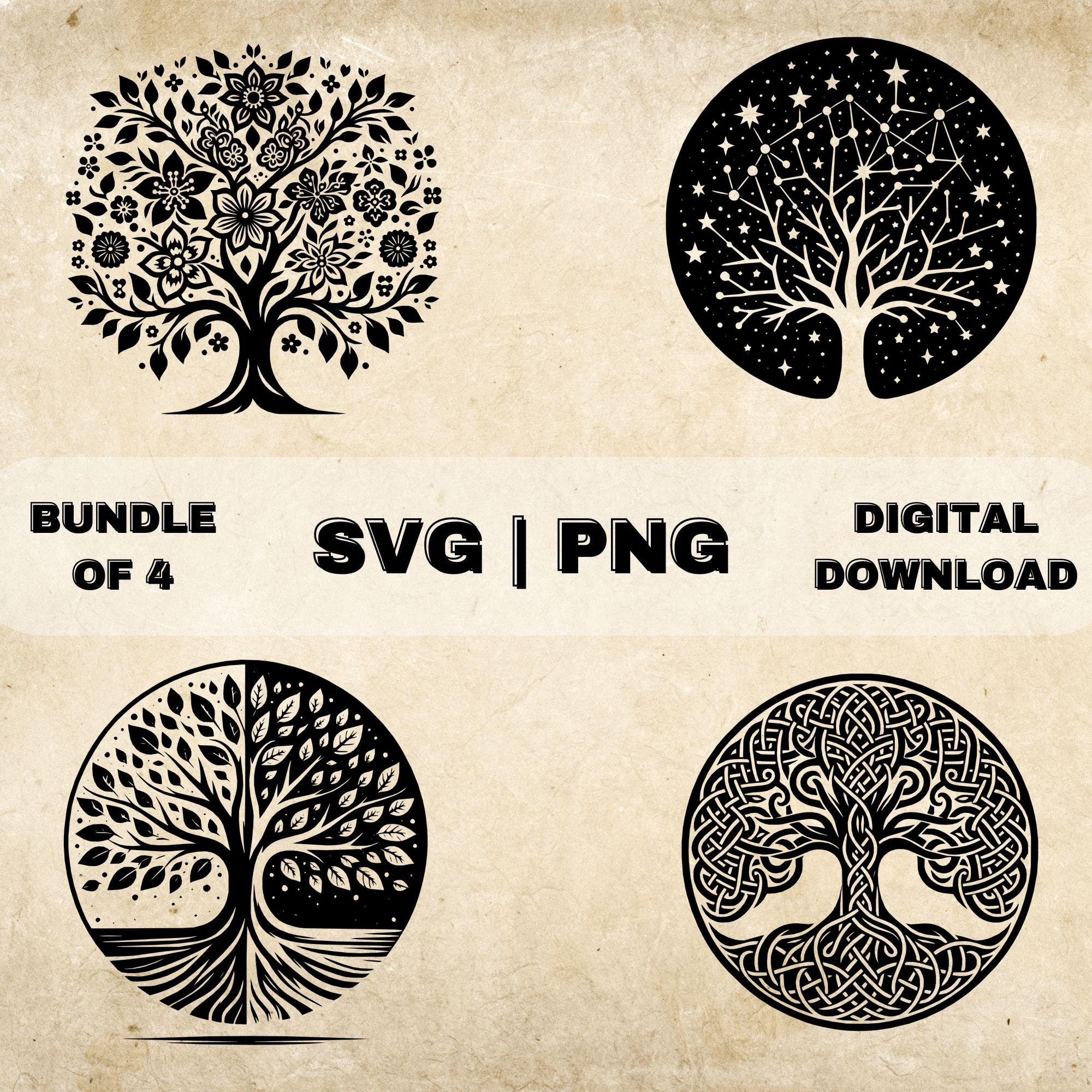 Tree of Life SVG Bundle, Magical Trees Clipart, Hand Drawn Trees Theme ...