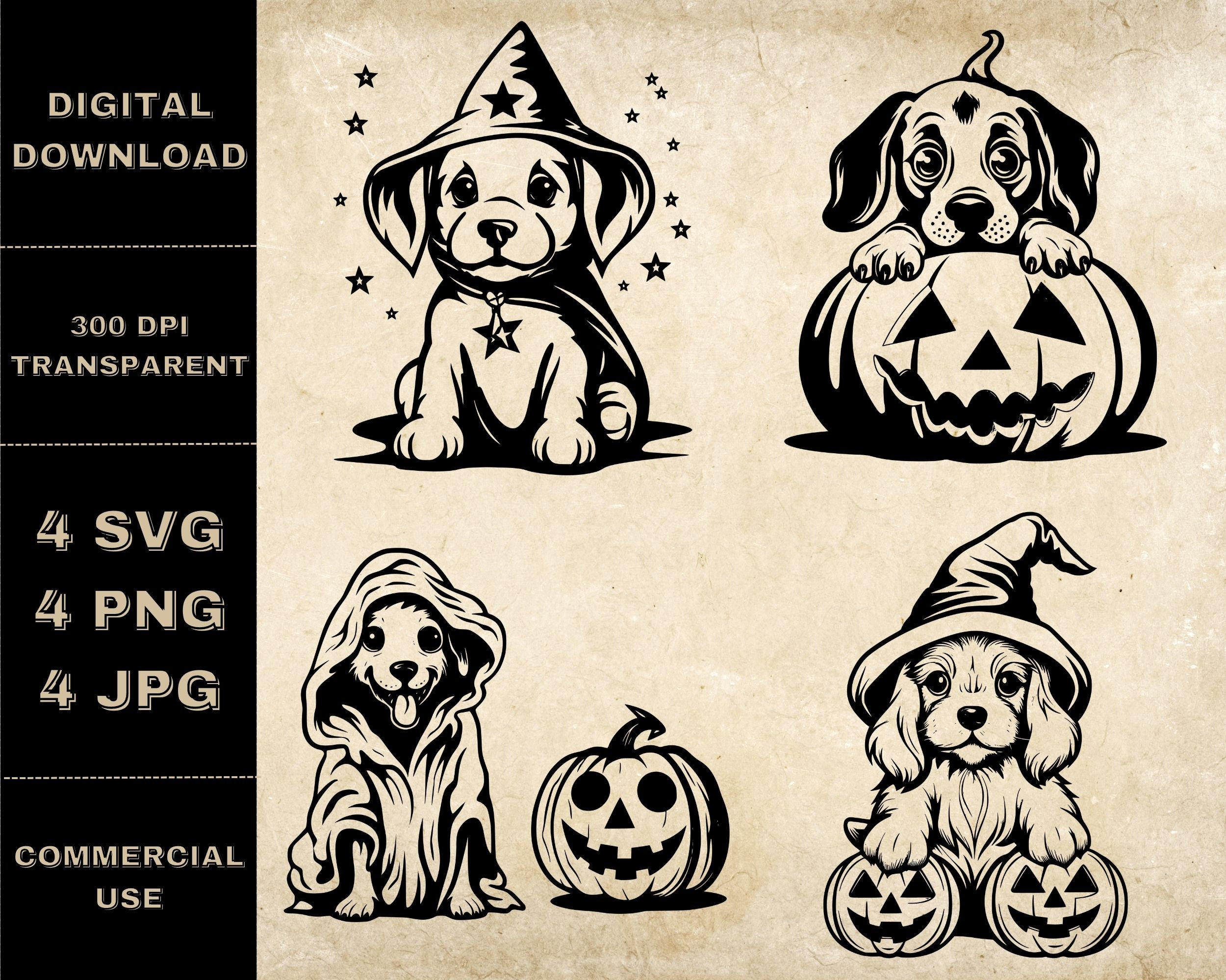 Halloween Dog SVG Bundle, PNG, Halloween Themed Puppy Clipart, Hand ...