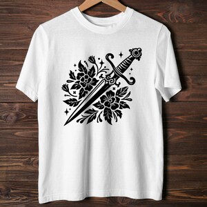 Fantasy Sword SVG Bundle, Sword With Flowers Clipart, Hand Drawn Sword ...