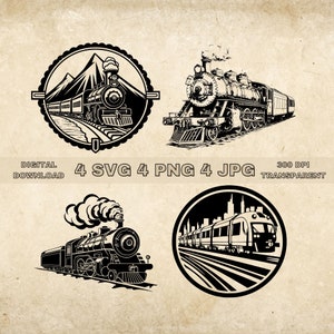 Train SVG Bundle, PNG, Railroad Clipart, Hand Drawn Steam Engine Train ...