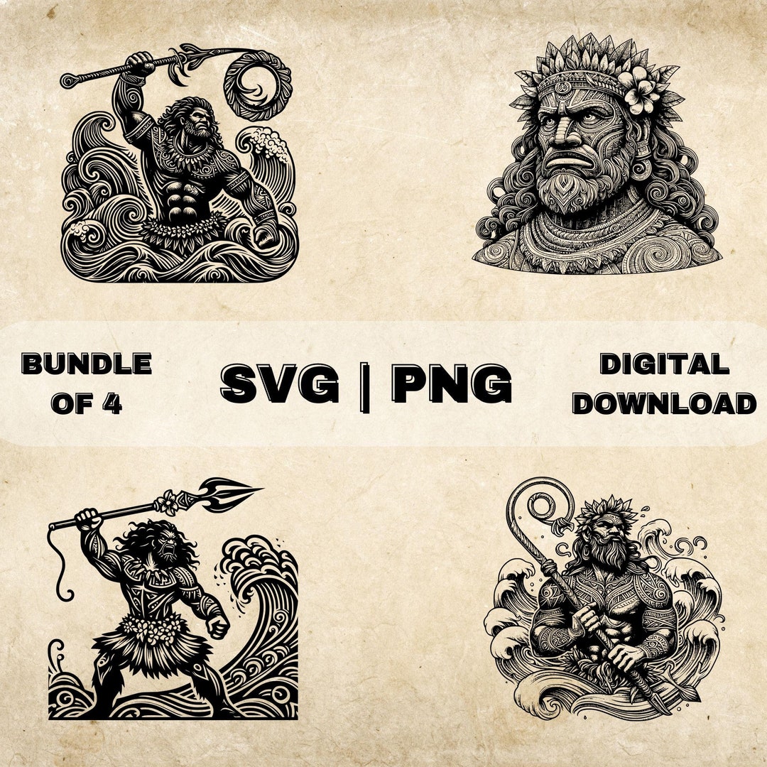 Maui SVG Bundle, Hawaiian God Clipart, Hand Drawn Polynesian Theme ...