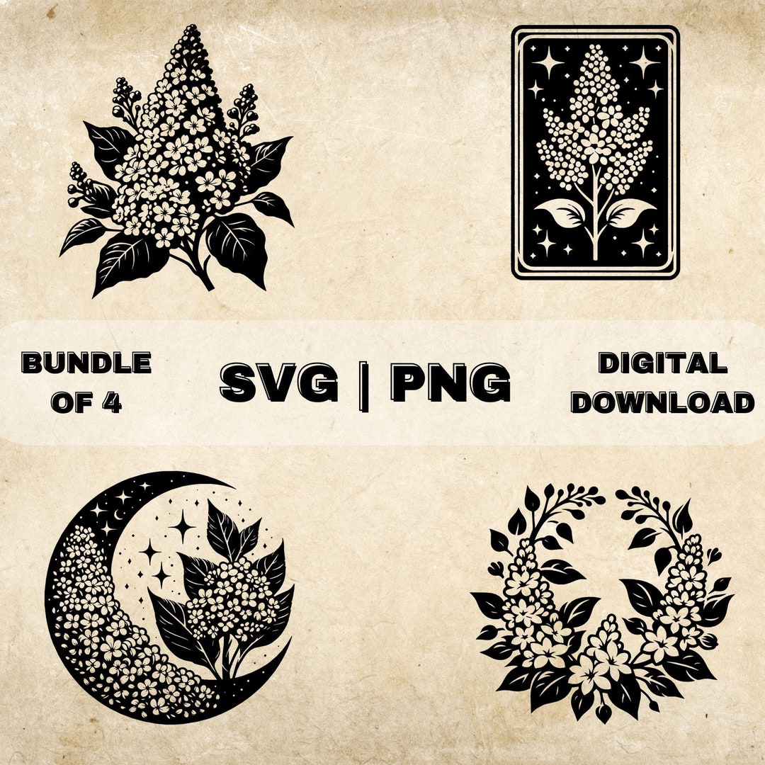 Lilac SVG Bundle, Lilacs Flowers Clipart, Hand Drawn Floral Theme ...