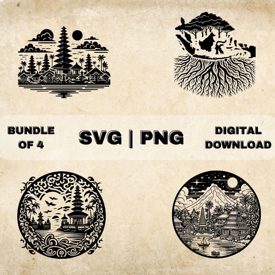 Indonesia SVG Bundle, Indonesian Clipart, Hand Drawn Bali Indonesia Art ...