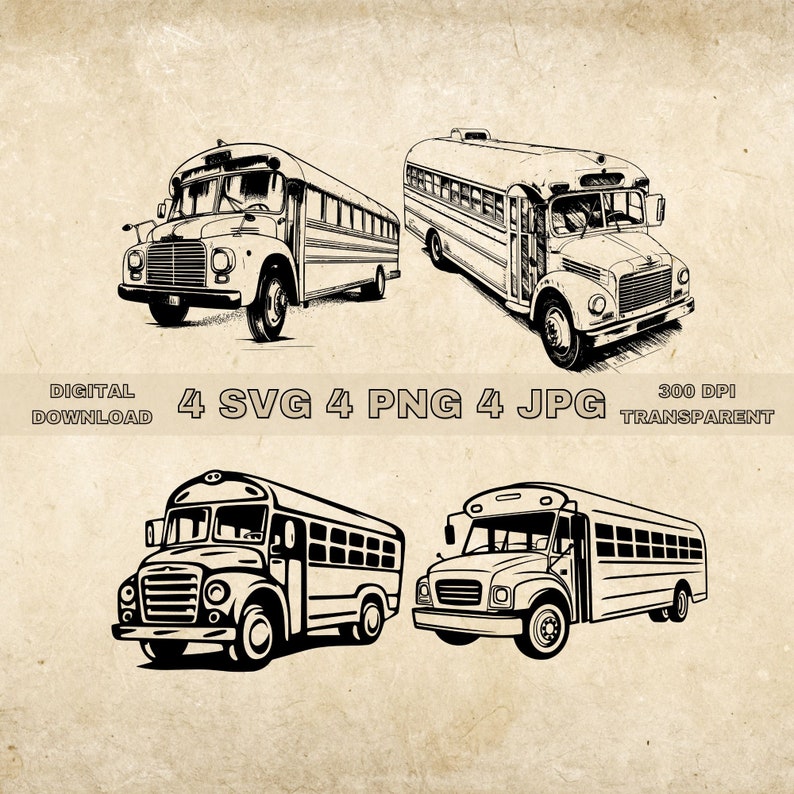 School Bus SVG Bundle, PNG, School Bus Clipart, Hand Drawn School Bus ...