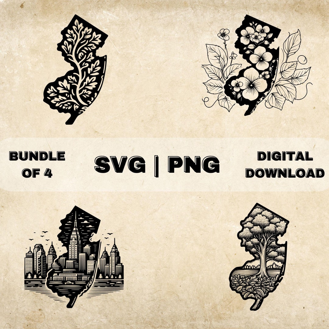 New Jersey State SVG Bundle, New Jersey Clipart, Newark Skyline, NJ ...