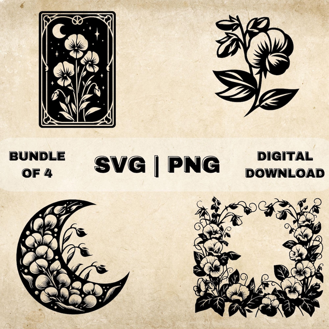 Sweet Pea SVG Bundle, Sweet Peas Flowers Clipart, Hand Drawn Floral ...