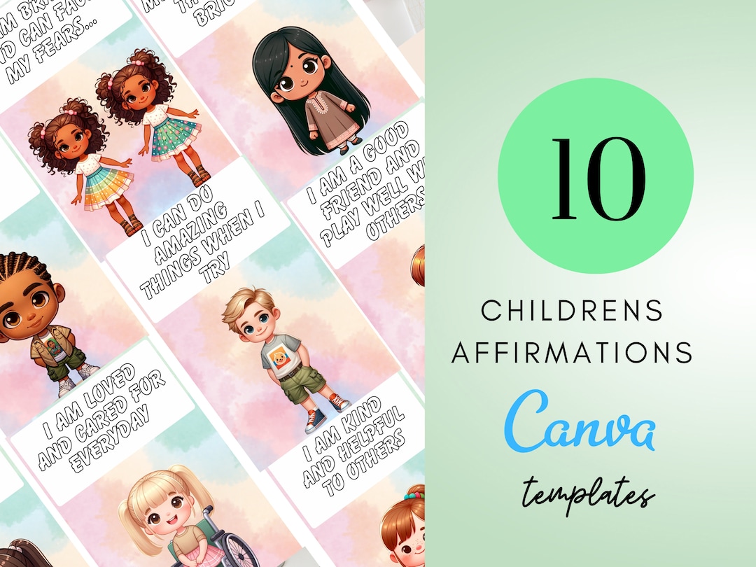10 Printable Children Affirmations Cards Templates L Postive ...