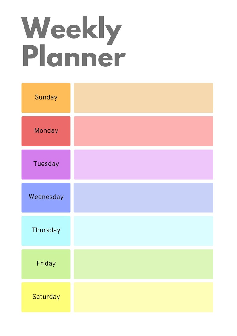 Printable Colour Weekly Planner Calendar Noticeboard - Etsy Australia