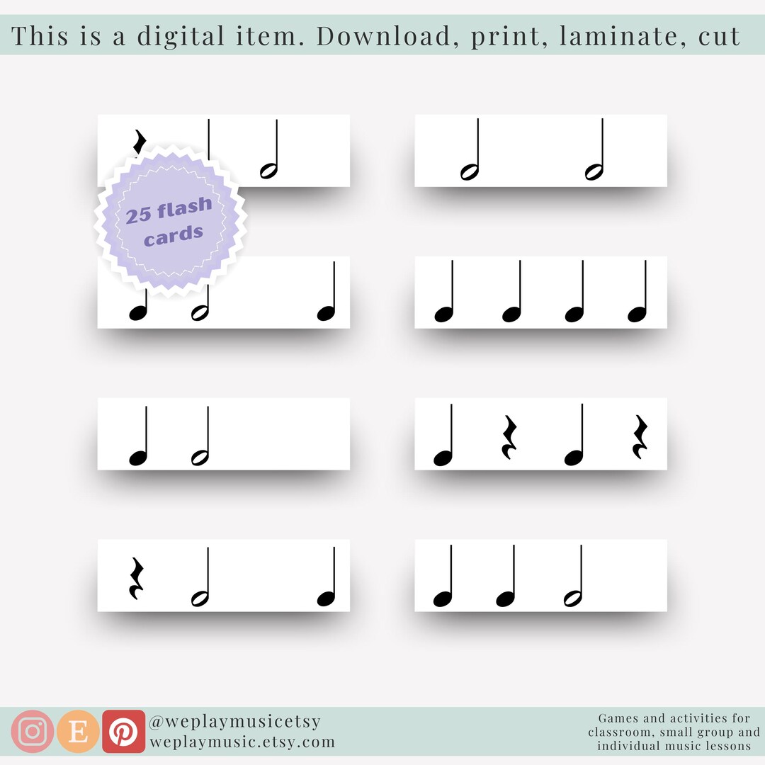 25 Rhythm Flash Cards SET 1, Beginner Music, Music Teaching Resources ...
