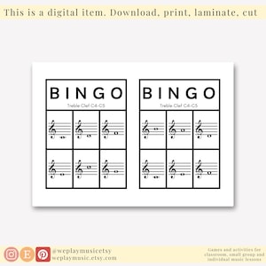 Treble and Bass Clef Bingo, 2 Different Games, C3-C5, Grand Staff ...